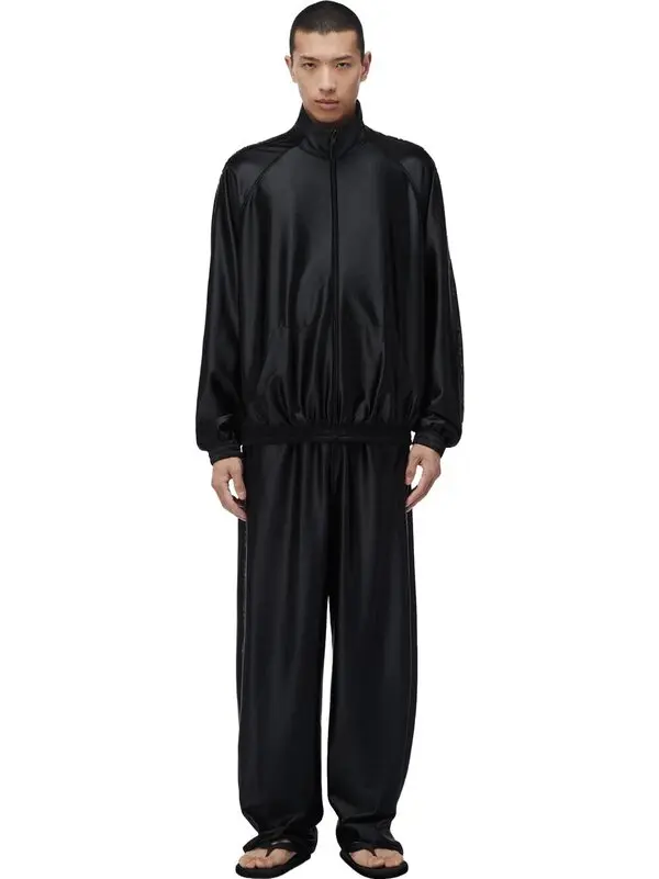 Alexander Wang Embossed Logo Panel Wide Leg Track Pant - Black