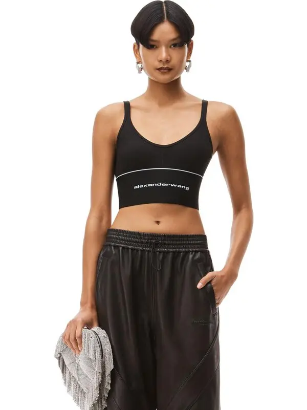 Alexander Wang Logo Elastic Bra In Ribbed Jersey - Black