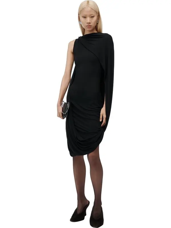 Alexander Wang Asymmetrical Draped Midi Dress - Black