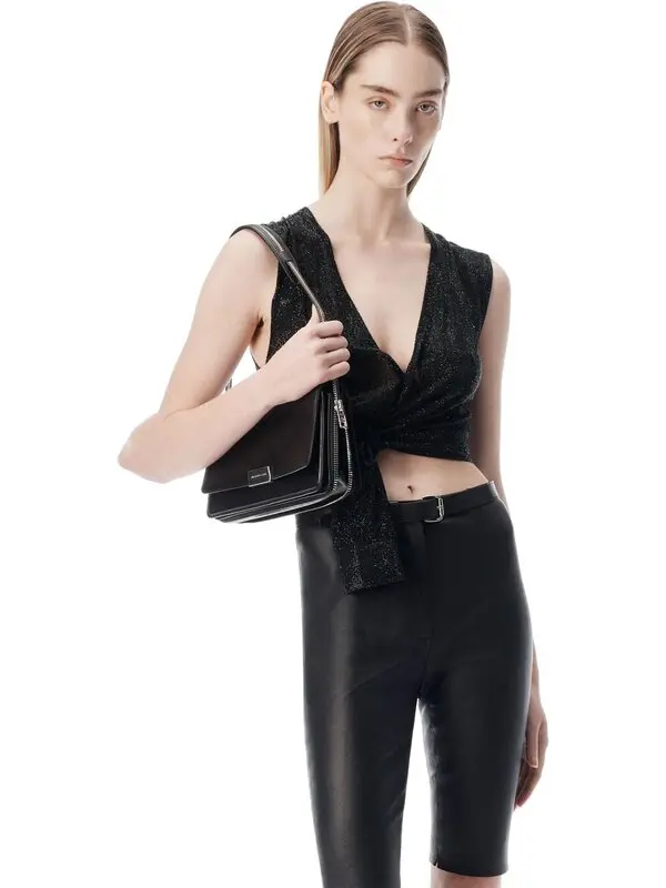 Alexander Wang Crystal Hotfix Deep V-neck Knotted Tank - Black