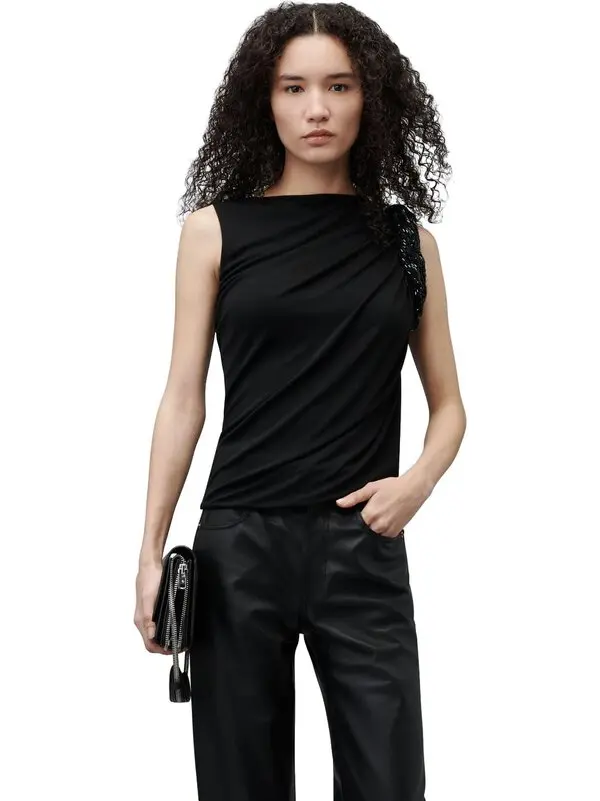 Alexander Wang Crystal Embellished Draped Sleeveless Top - Black