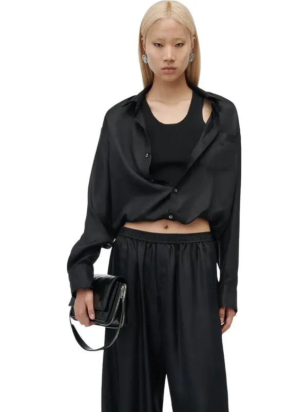 Alexander Wang Silk Layered Cami Shirt Top - Black