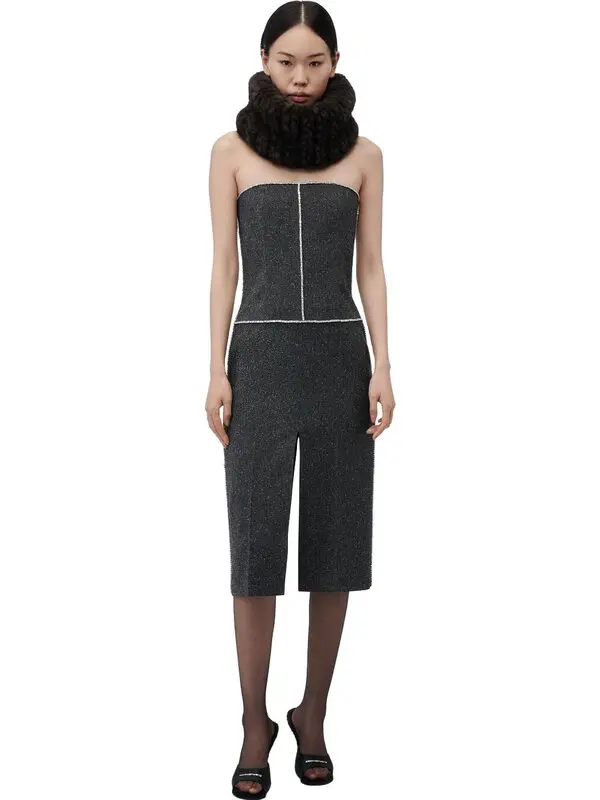 Alexander Wang Strapless Tweed Midi Dress With Crystal Trim - Charcoal