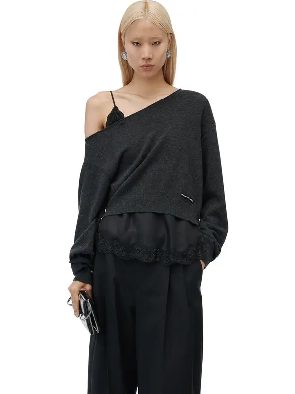 Alexander Wang Off-shoulder Layered Sweater - Charcoal