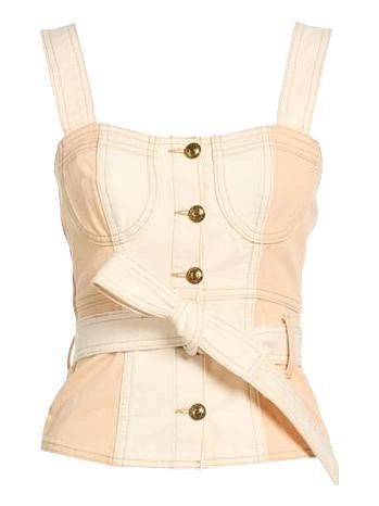 Liu Jo Sleeveless Sweetheart Neckline Two-tone Cotton Top With Belt Detail - White