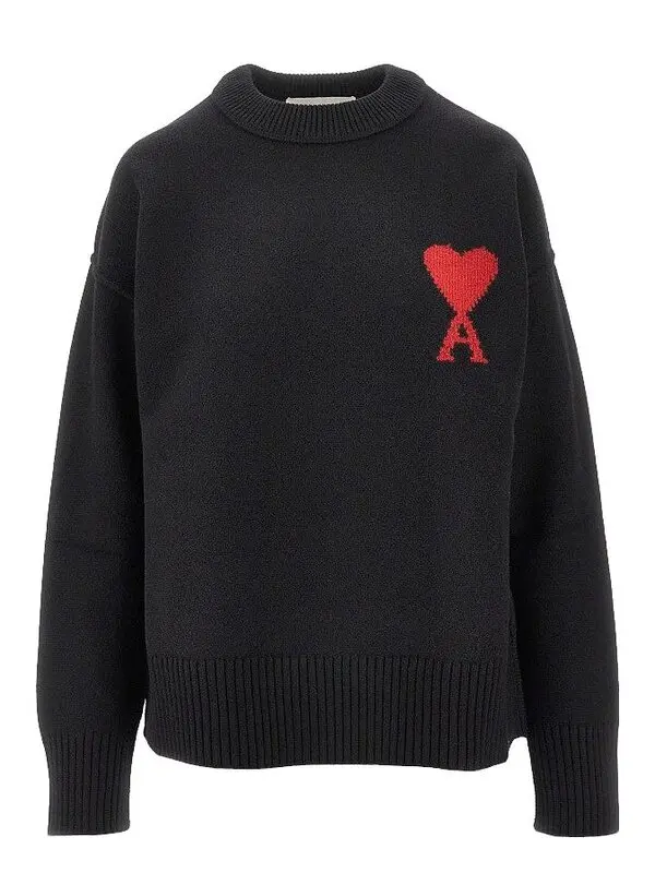 AMI Paris De Coeur Crewneck Sweater - Black