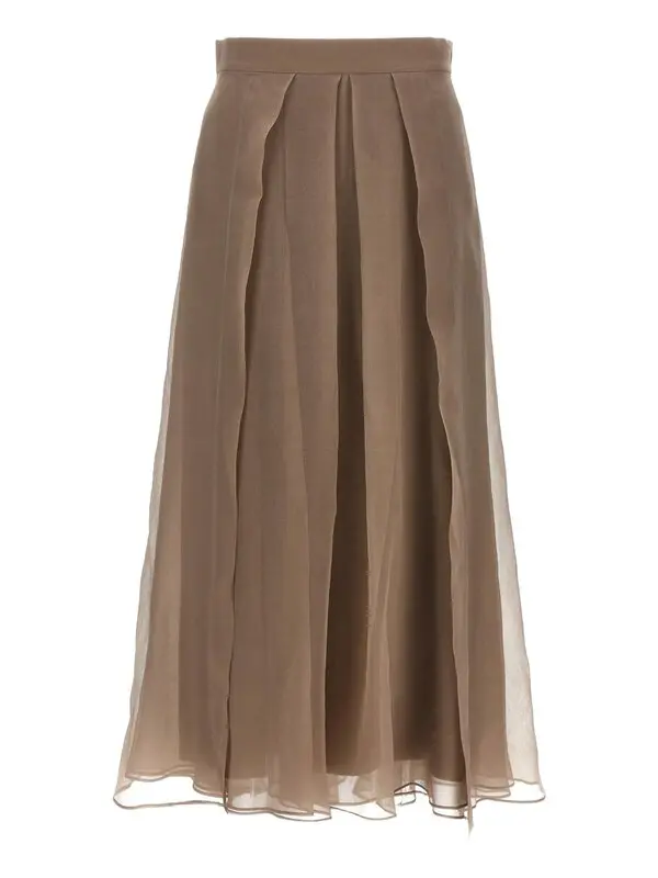 Brunello Cucinelli Pleated Midi Circle Skirt - Brown