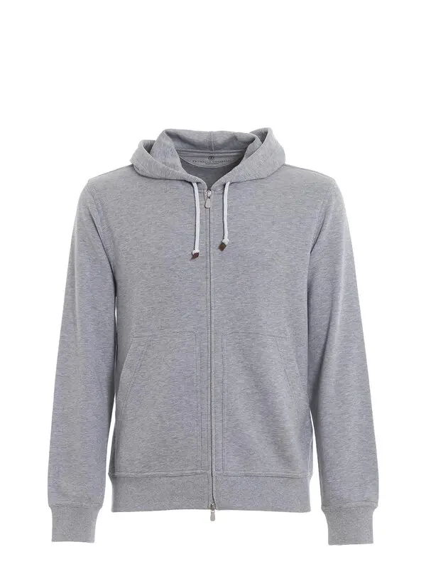 Brunello Cucinelli Zipped Drawstring Hoodie - Grey