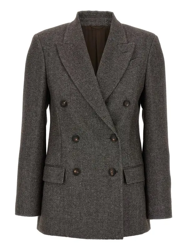 Brunello Cucinelli Double-breasted Tweed Blazer - Black