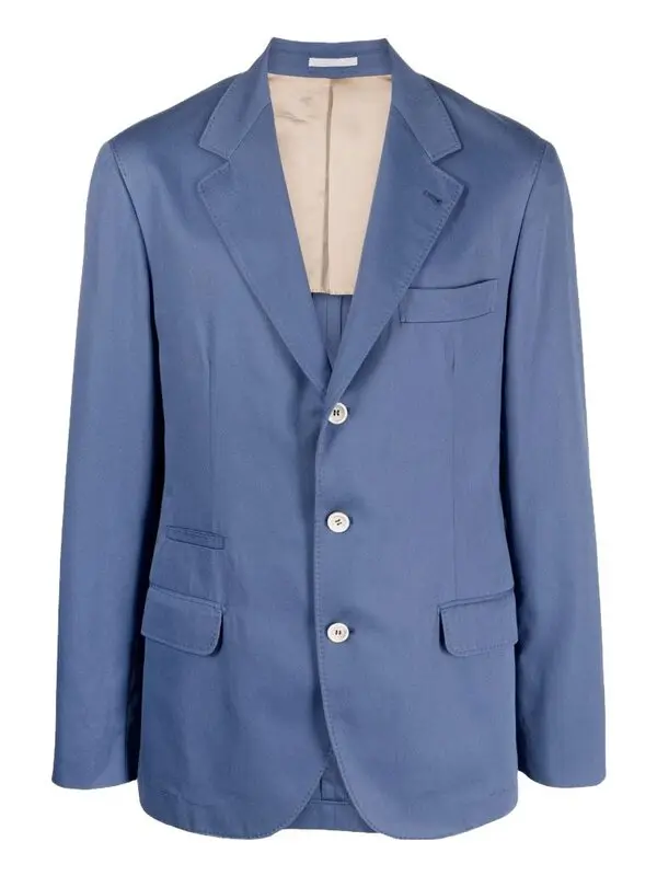 Brunello Cucinelli Single-breasted Cotton Blazer - Blue