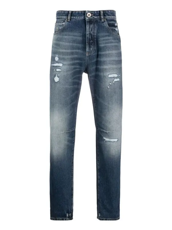 Brunello Cucinelli Logo-patch Cotton Straight-leg Jeans - Blue