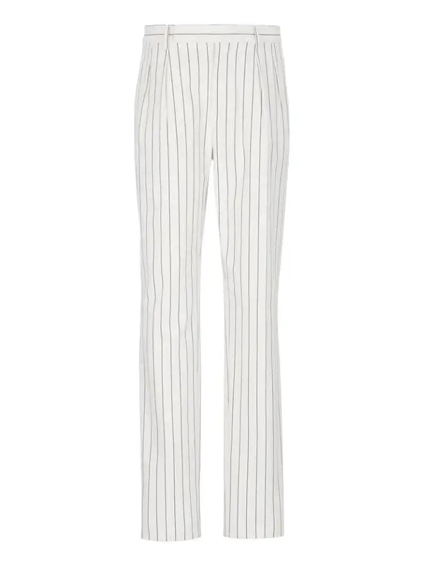 Brunello Cucinelli Pinstriped Straight Leg Trousers - White