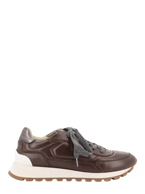Brunello Cucinelli Round Toe Lace-up Low-top Sneakers - Brown