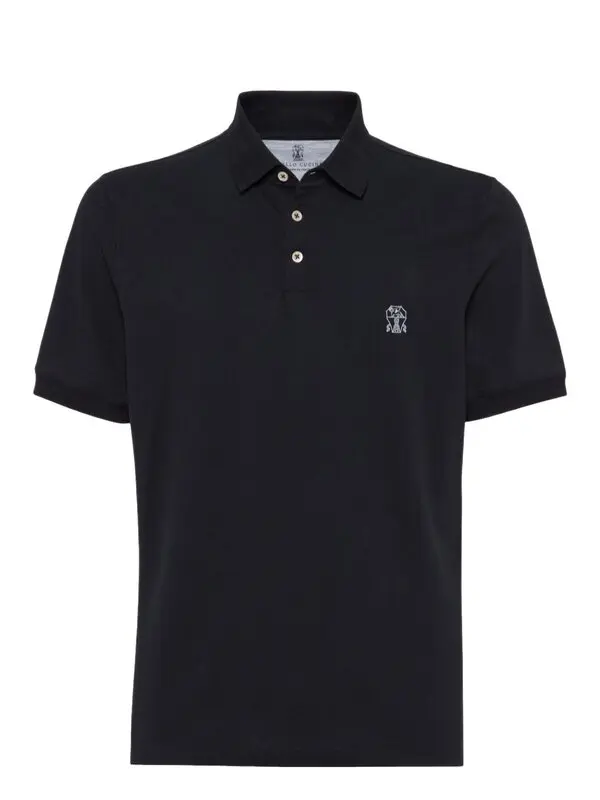 Brunello Cucinelli Logo Printed Short Sleeved Polo Shirt - Black