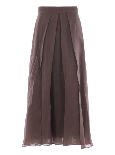 Brunello Cucinelli Crispy Satin Paneled Circle Skirt - Brown
