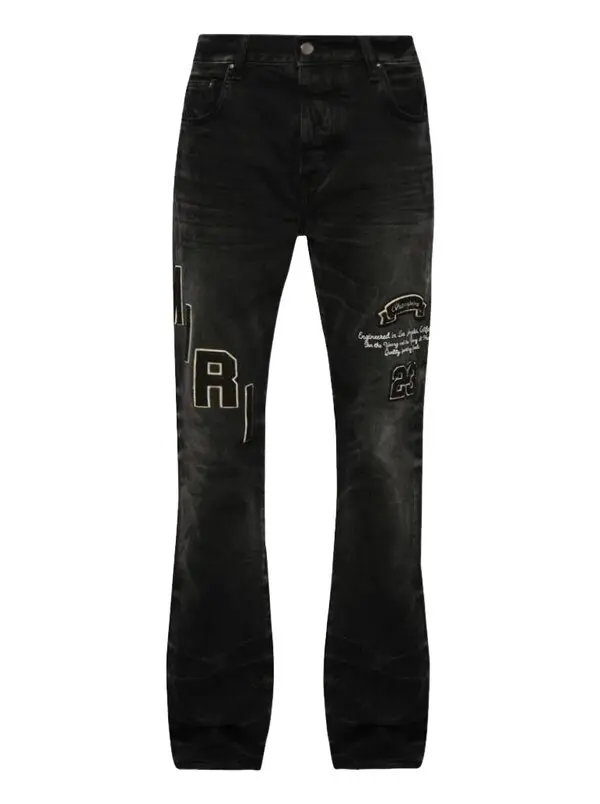 Amiri Logo Patch Distressed Straight Leg Jeans - Black