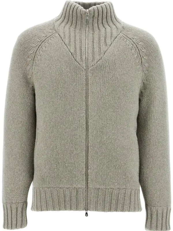 Brunello Cucinelli Knitted Cardigan With Roll Neck - Olive