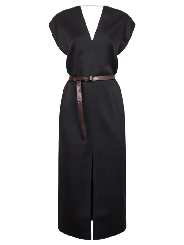 Brunello Cucinelli Belted V-neck Maxi Dress - Black