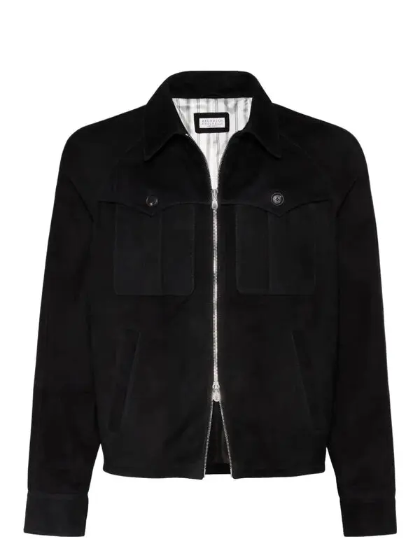 Brunello Cucinelli Zip-up Shirt Jacket With Buttoned Pockets - Black