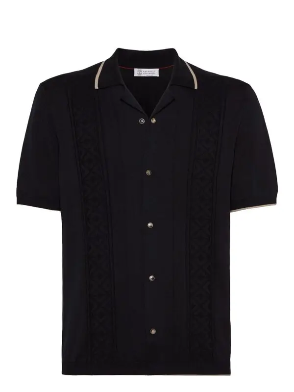 Brunello Cucinelli Contrasted-trim Knitted Shirt - Black