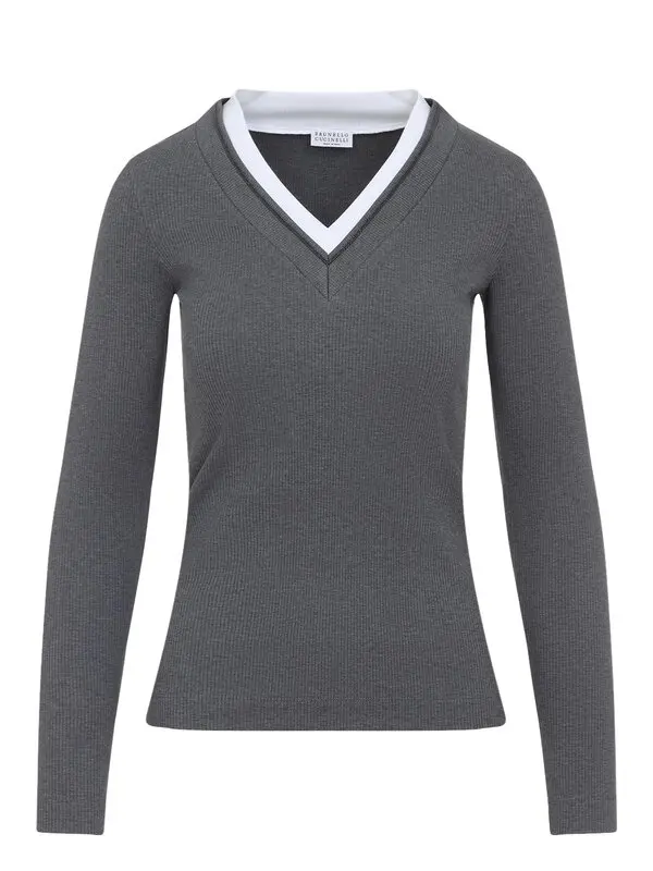 Brunello Cucinelli Long Sleeve V-neck Pullover - Black