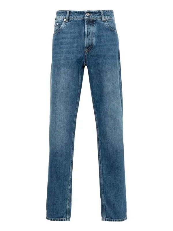 Brunello Cucinelli Straight Leg Jeans With Embroidered Logo - Indigo