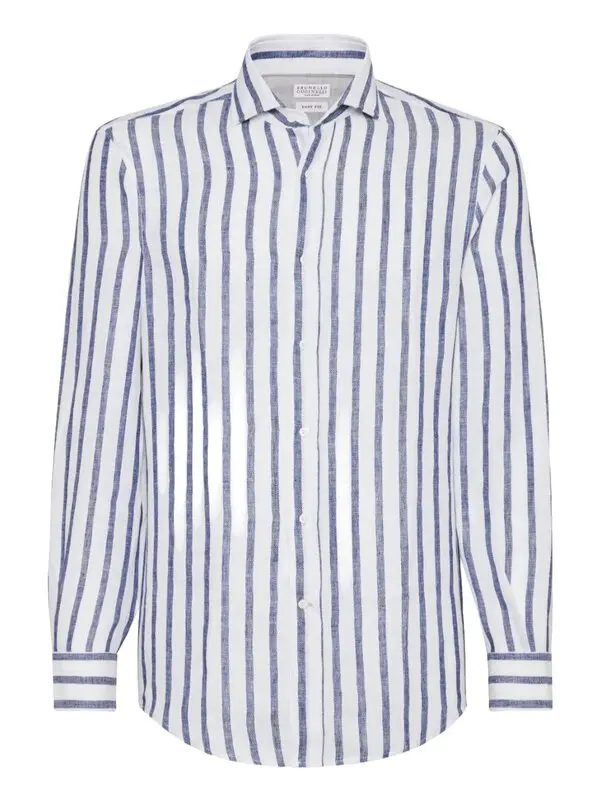 Brunello Cucinelli Striped Linen Shirt - Blue