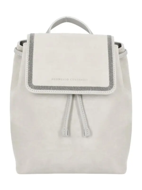 Brunello Cucinelli Logo Embossed Drawstring Backpack - White