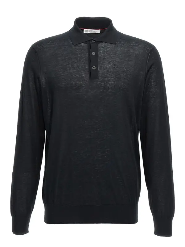 Brunello Cucinelli Long Sleeved Knitted Polo Shirt - Black