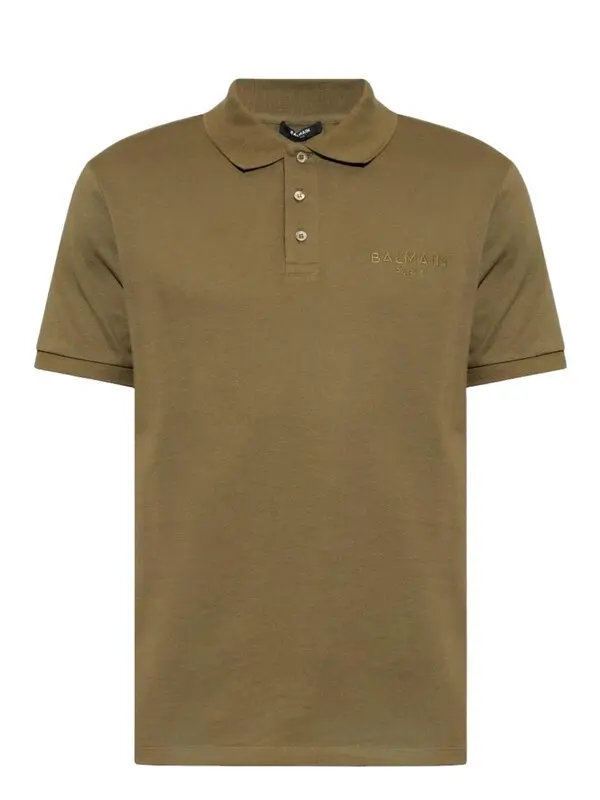 Balmain Logo Detailed Short Sleeved Polo Shirt - Green