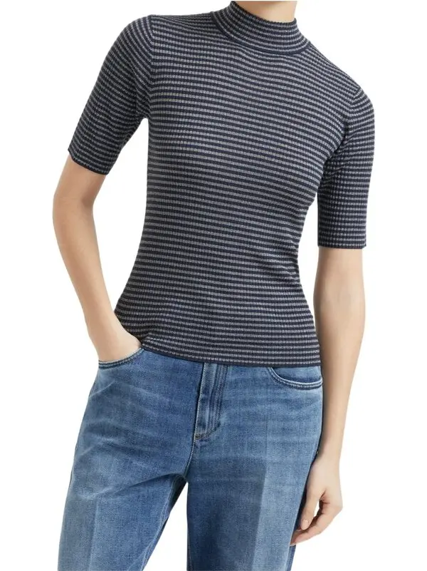 Brunello Cucinelli Striped High Neck Lightweight Sweater - Black