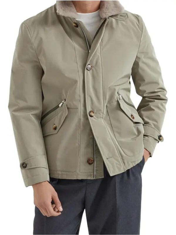 Brunello Cucinelli Zip-up Jacket With Button Fastenings - Khaki