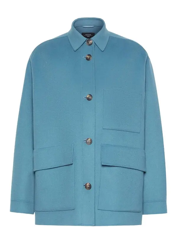 Max Mara Double Wool Shirt Jacket With Patch Pockets - Light Blue