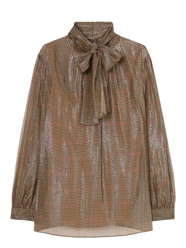 Marina Rinaldi Silk Pussybow Blouse - Gold