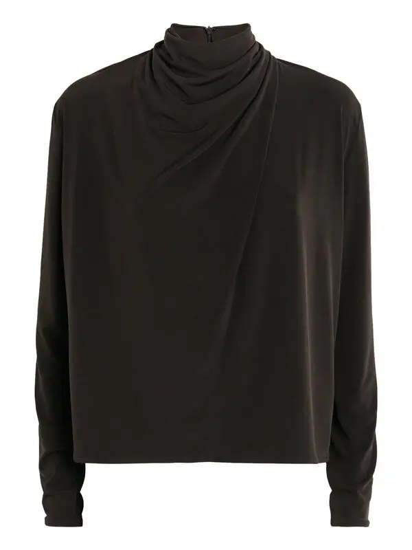 Vince Draped Cowl Neck Matte Jersey Top - Brown