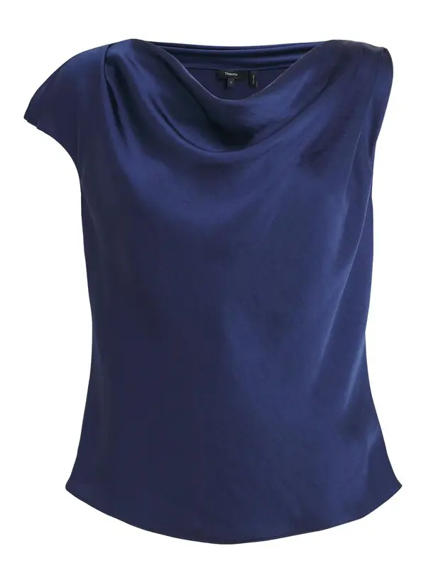 Theory Crushed Satin Sleeveless Blouse - Navy