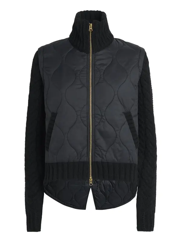 Veronica Beard Quilted Patra Jacket With Cable Knit Sleeves - Black