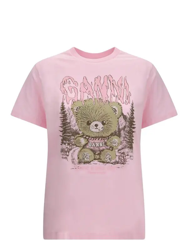GANNI Short Sleeve T-shirt With Vintage Bear Print - Pink