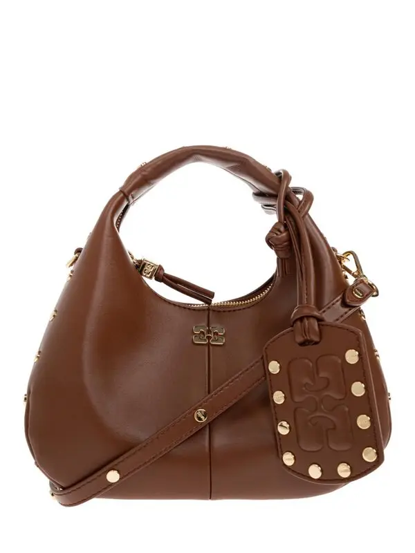 GANNI Mini Hobo Studded Tote Bag - Brown