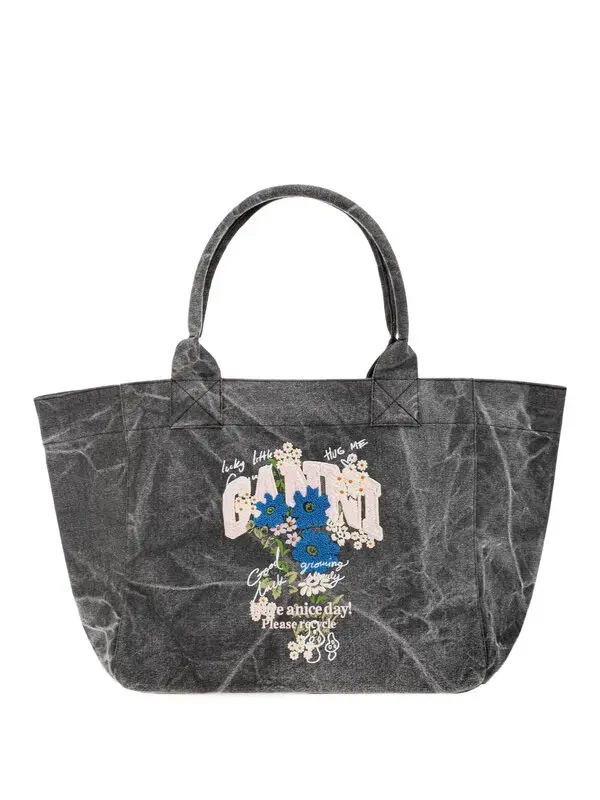 GANNI Medium Trapeze Tote Bag With Embroidery - Grey