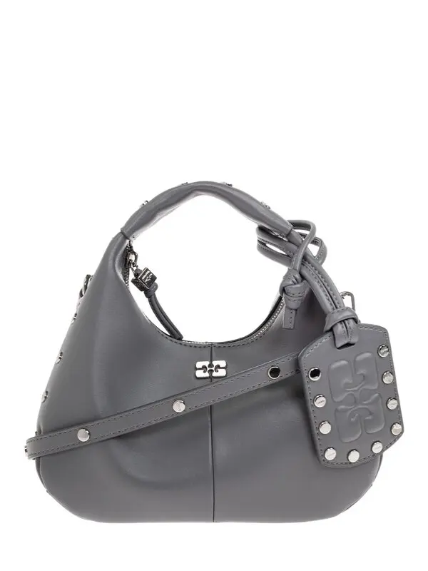 GANNI Stud-embellished Leather Shoulder Bag - Grey