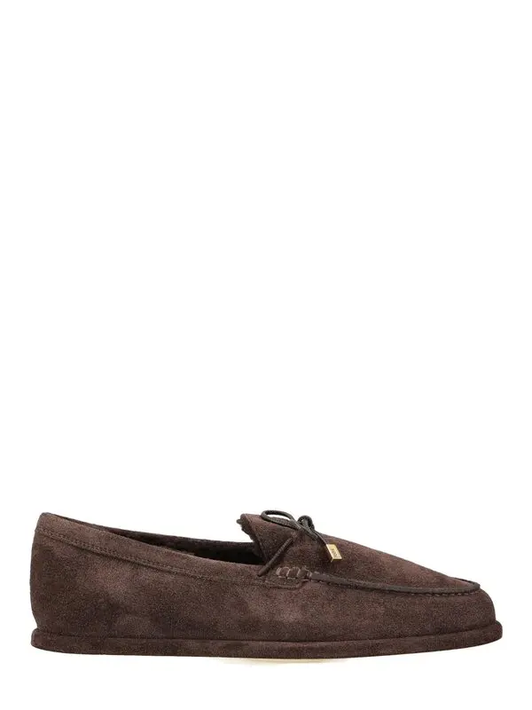 TOD'S Suede Bow Detail Flat Loafers - Brown