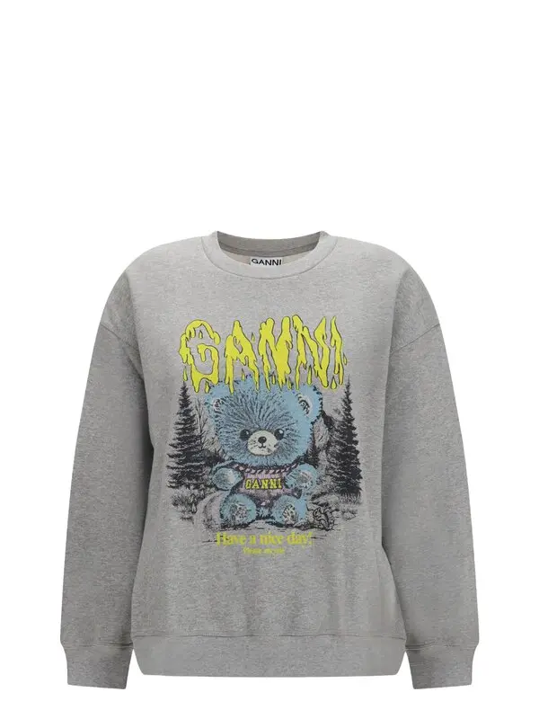 GANNI Printed Cotton Sweatshirt - Grey