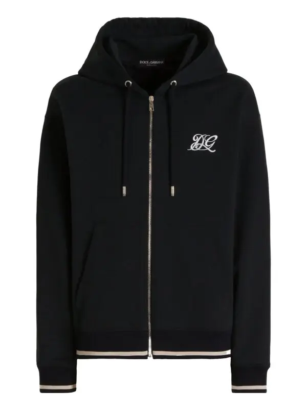 Dolce & Gabbana Cotton Hooded Sweatshirt With Logo Detailing - Blue