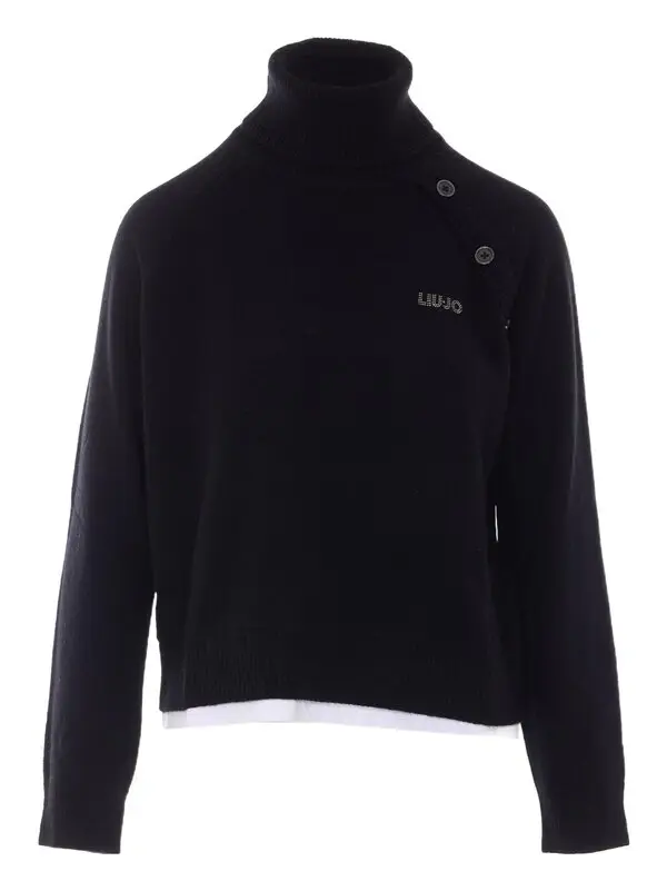 Liu Jo Turtleneck Sweater With Button Accents - Black