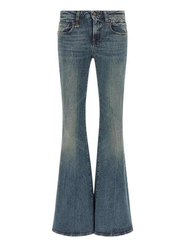 R13 Extra-long Flared Jeans With Distressed Finish - Blue