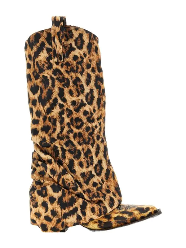 R13 Leopard Print High-heeled Pointed Toe Boots - Brown