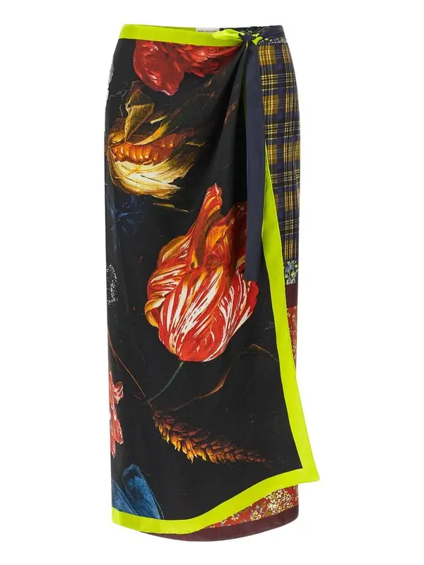 Dries Van Noten Floral Patchwork Silk Wrap Skirt - Multi-color