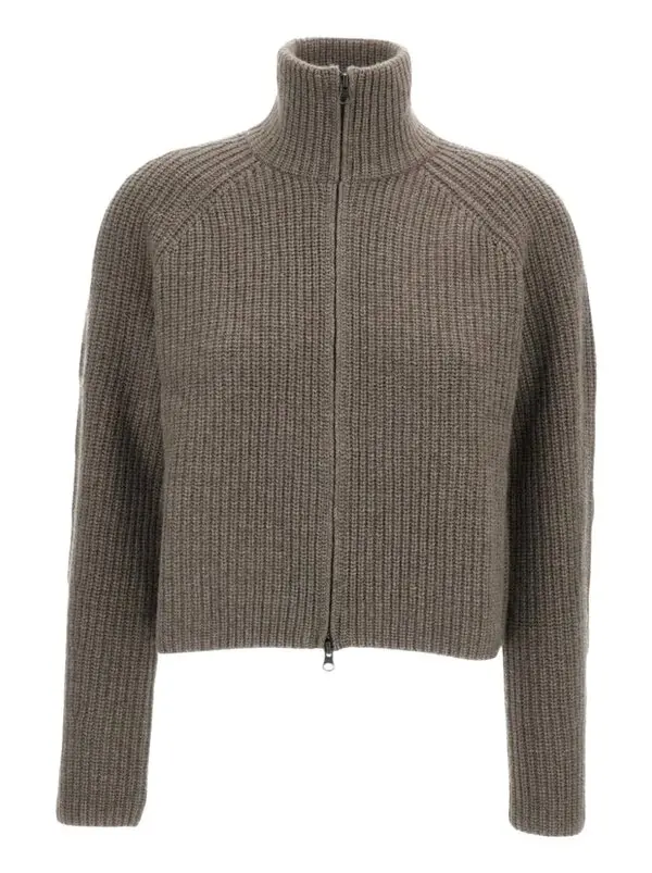 LISA YANG High Collar Zip-up Cardigan - Brown