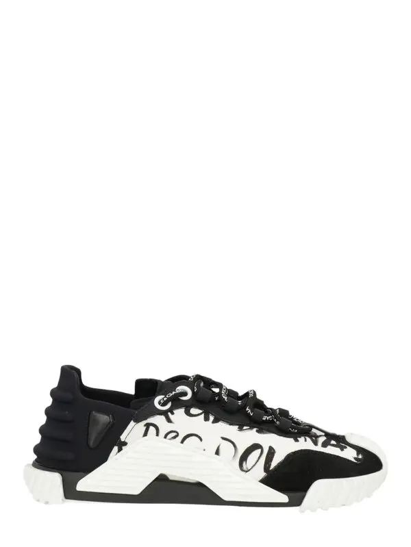 Dolce & Gabbana Two-tone Suede And Canvas Low-top Trainers - Black